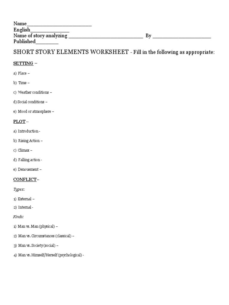 Short Story Elements Worksheet | PDF | History