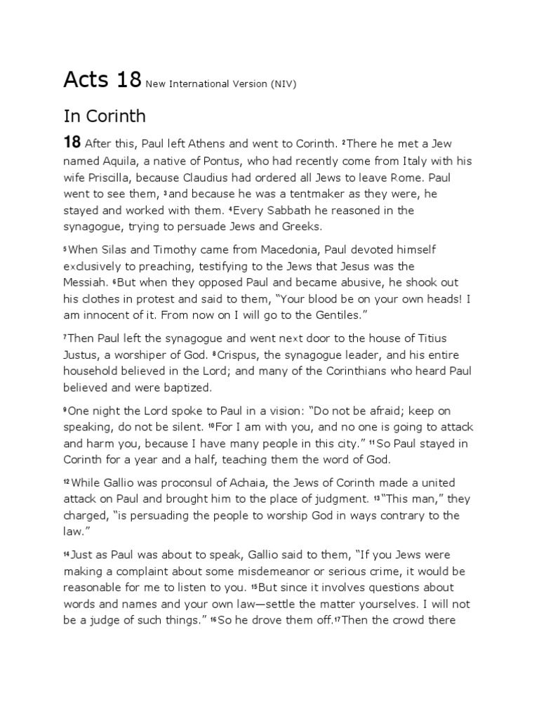 Acts 18 | PDF | Paul The Apostle | Ancient Corinth