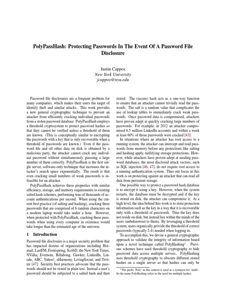 Poly Pass Hash Paper | PDF | Password | Key (Cryptography)