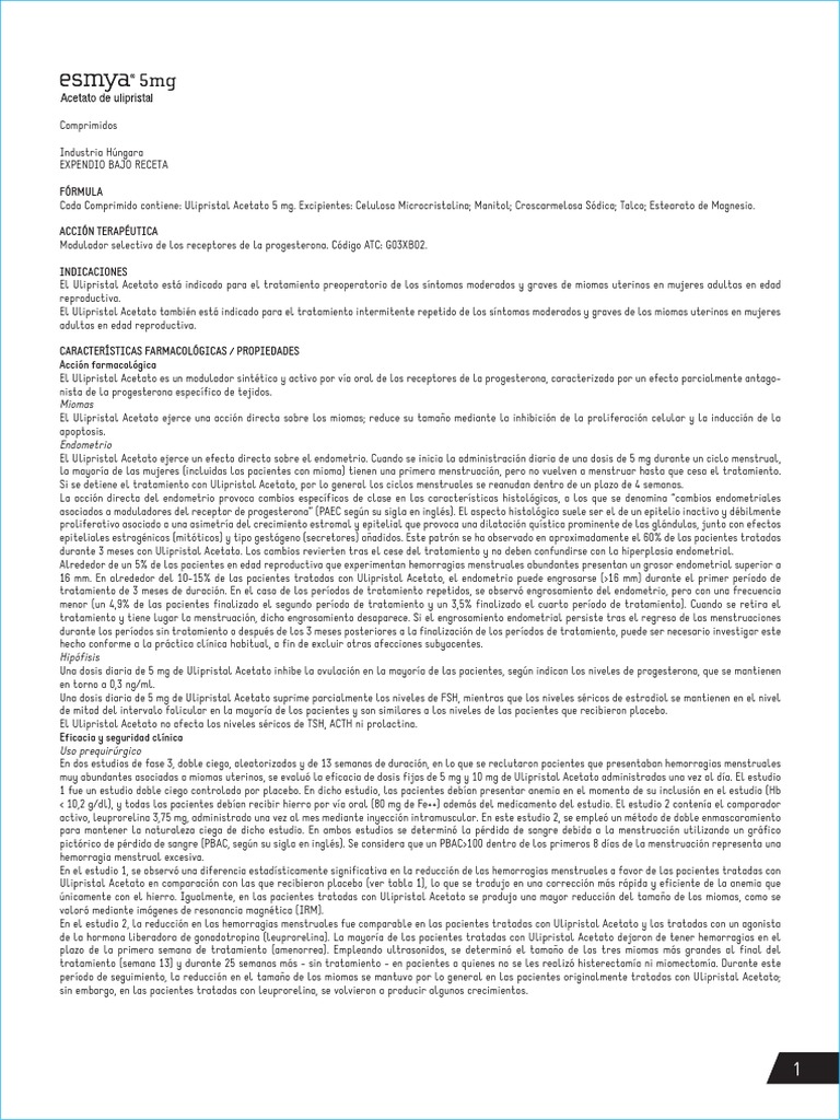 Esmya Ulipristal | Descargar gratis PDF | Medicamentos con receta ...