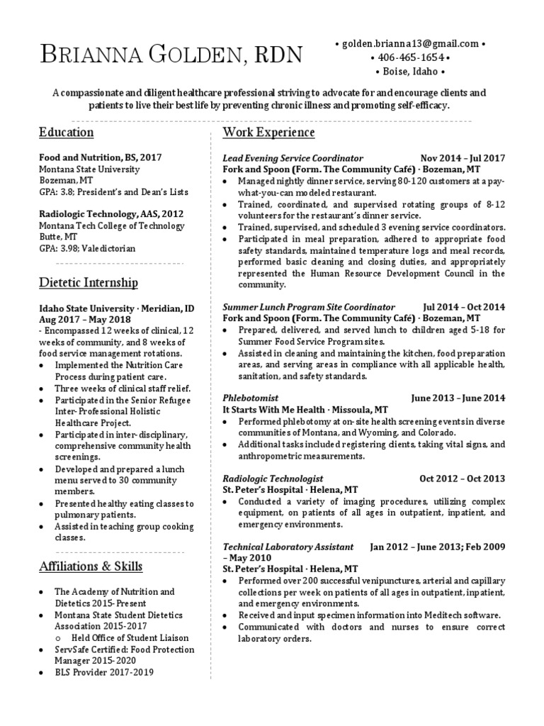 Resume - Lifestyle Medicine RD | PDF | Patient | Dietitian
