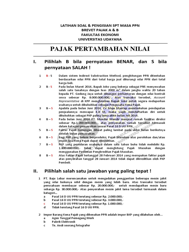Latihan Soal PPN Brevet Unud 2016 - Jawaban Abc & Essay | PDF