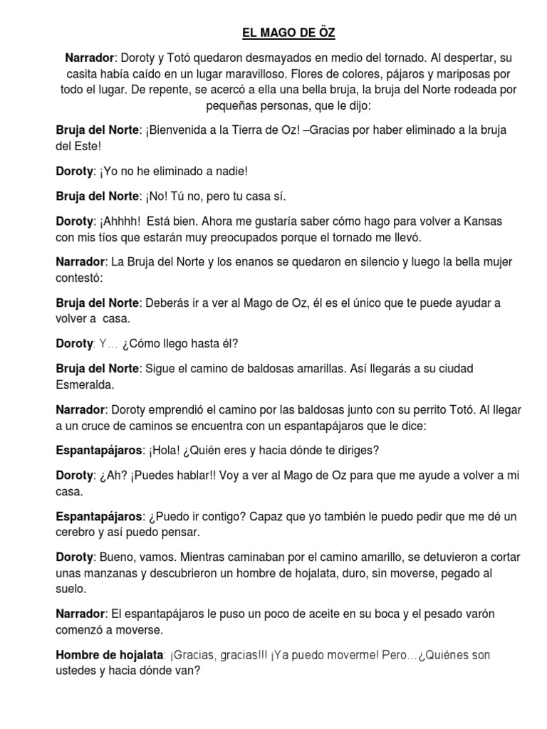 El Mago de Öz-Guion de Teatro. 1 | PDF | Wizard Of Oz (Personaje) | Ocio