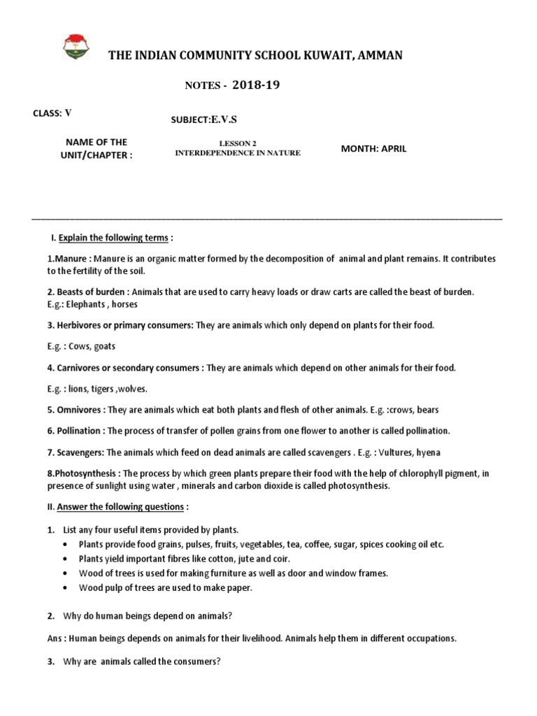 Common Notes Interdependence New PDF | PDF | Manure | Plants