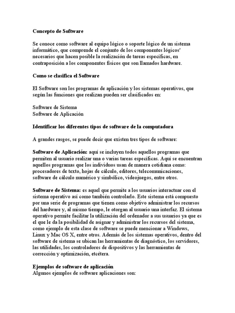 Concepto de Software | PDF | Software libre | Sistema operativo