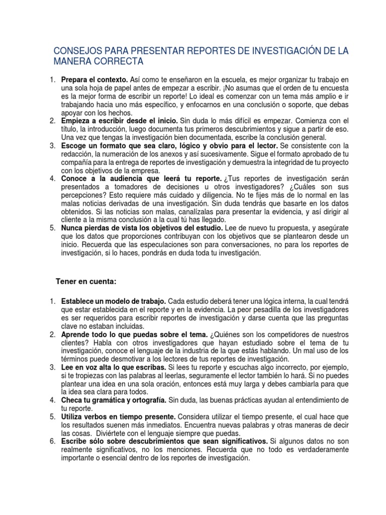 Consejos para Presentar Reportes de Investigación de La Manera Correcta ...