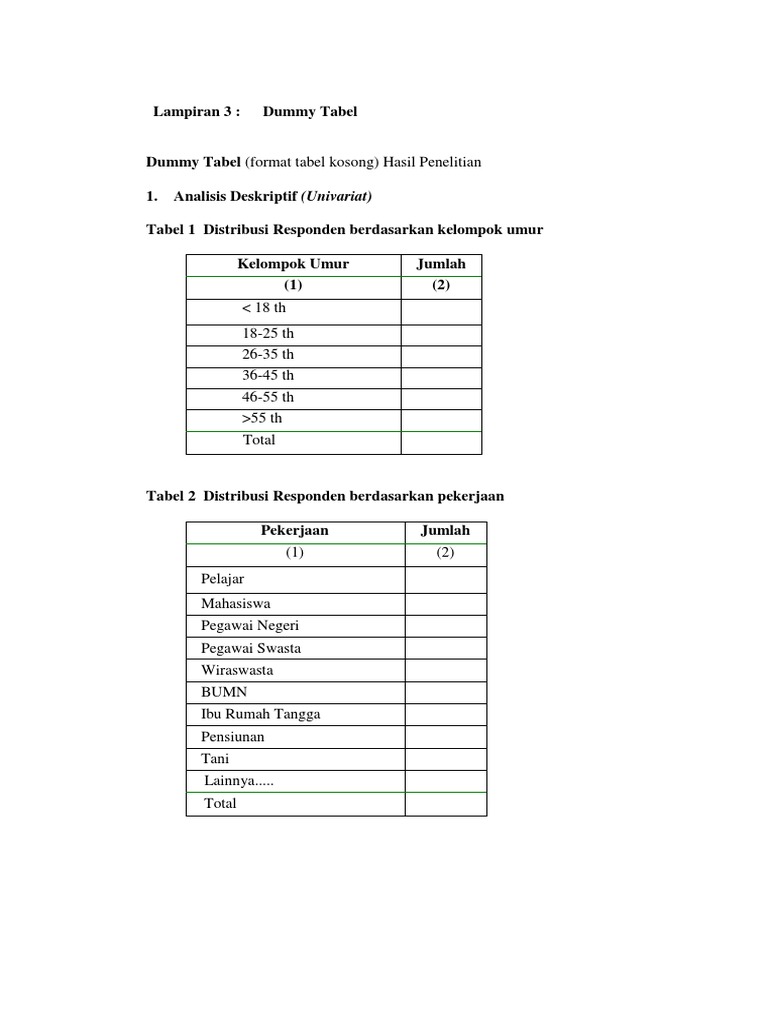 Contoh Dummy Tabel | PDF
