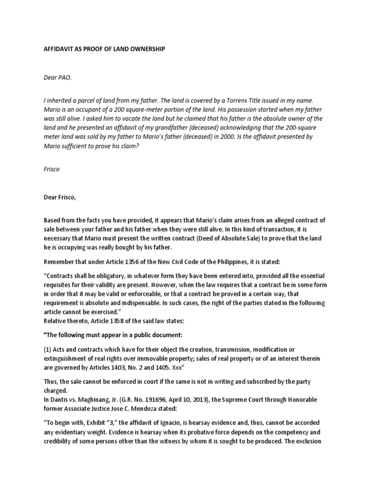Affidavit's Role in Land Ownership Dispute | PDF | Affidavit | Hearsay