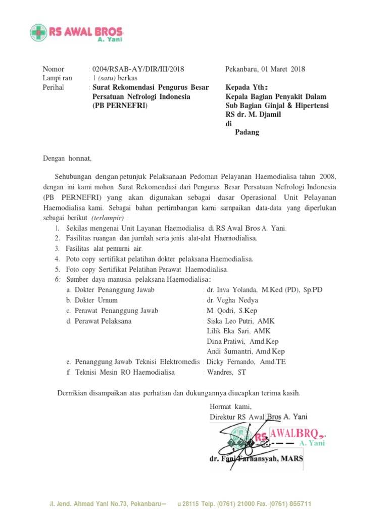 Surat Permohonan Rekomendasi Pernefri | PDF