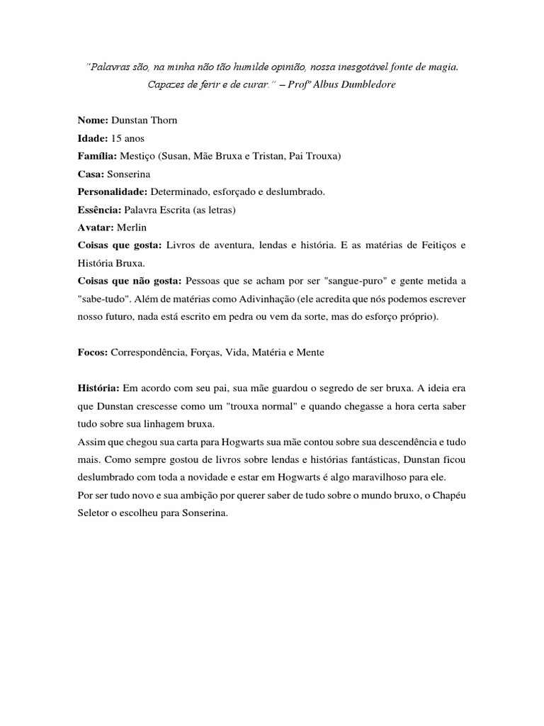 Dunstan Thorn: O Mestiço de Hogwarts | PDF | Mistério, Suspense e ...