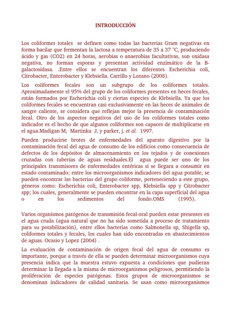 Introduccion de Coliformes Totales | PDF | Microbiología | Microorganismo