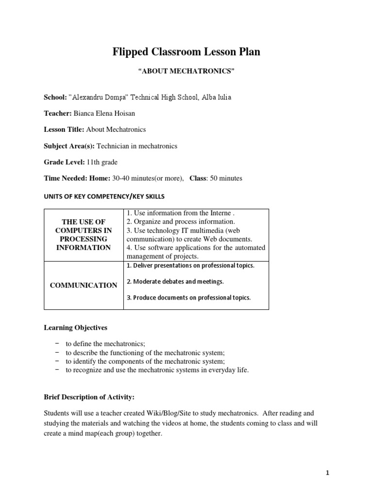 Flipped Classroom Lesson - Plan About Mechatronics | PDF ...