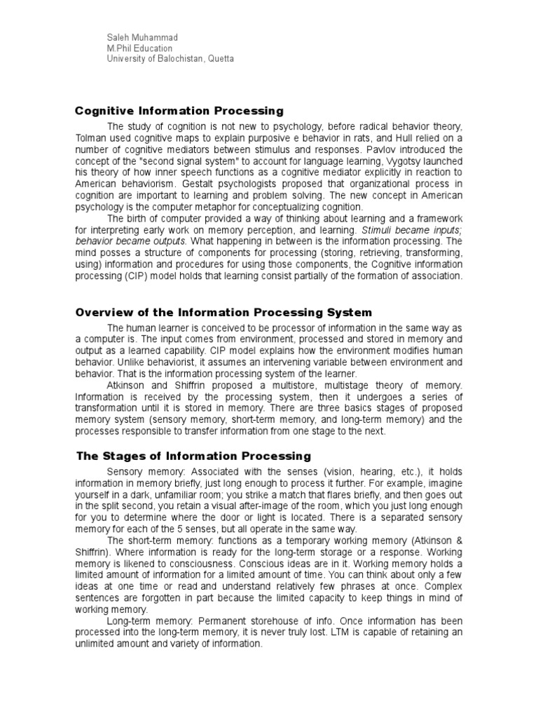 Cognitive Information Processing | PDF | Recall (Memory) | Memory