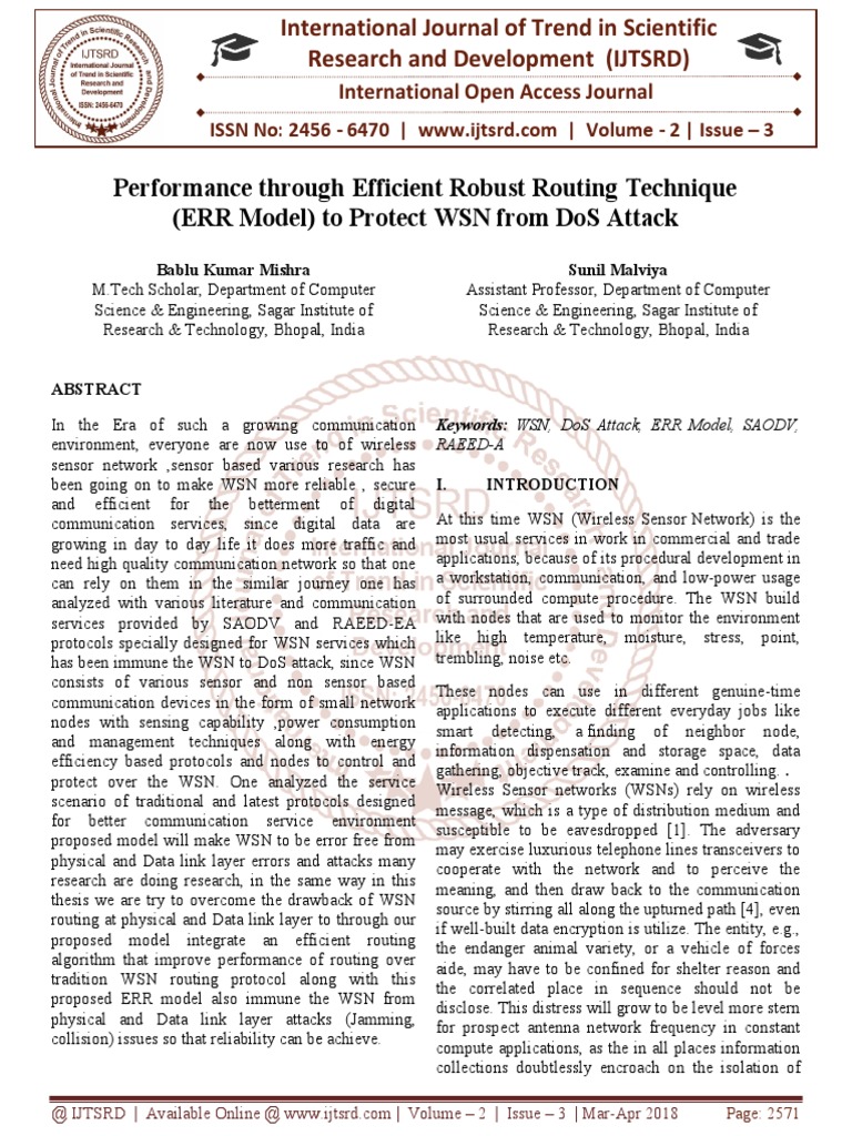 Performance Through Efficient Robust Routing Technique (ERR Model) To ... Performance Through Efficient Robust Routing Technique (ERR Model) To ...