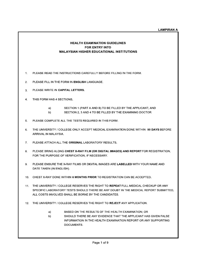 Pre Medical Check Up Form Inti International University College ...