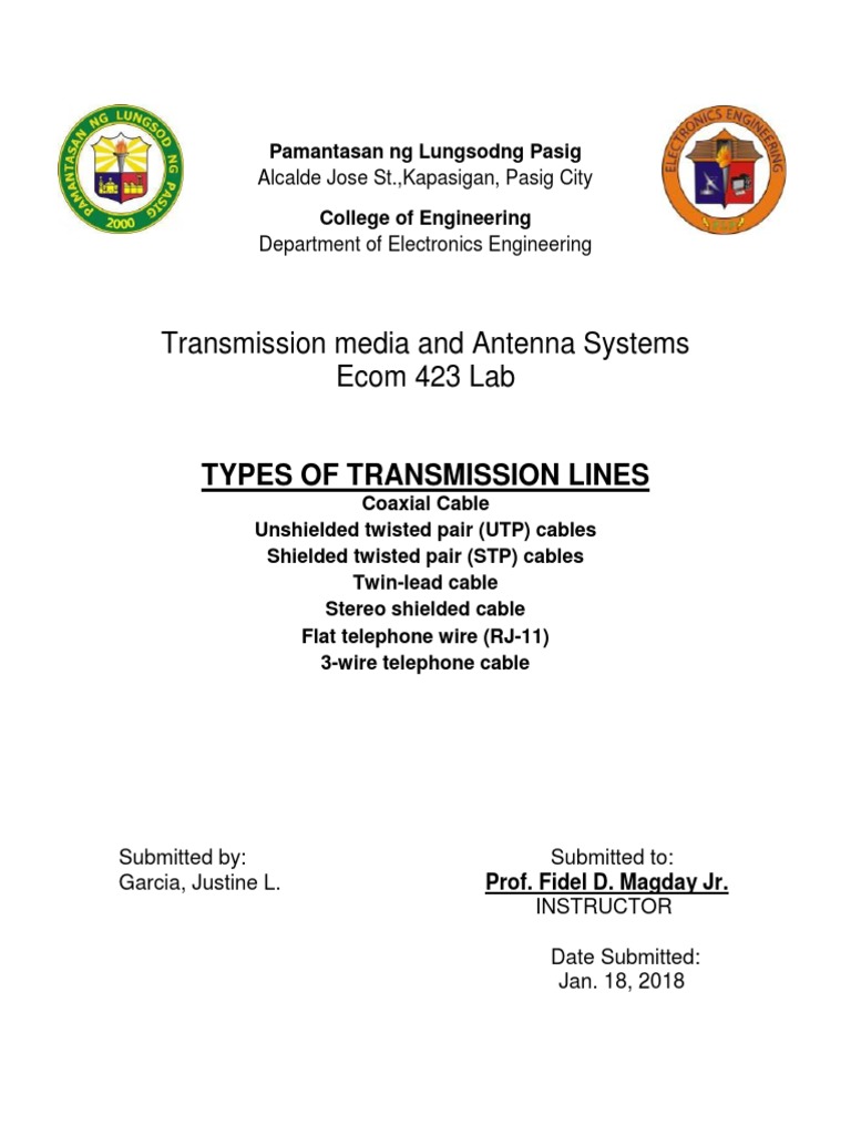 Transmission Media and Antenna Systems Ecom 423 Lab: Types of ...