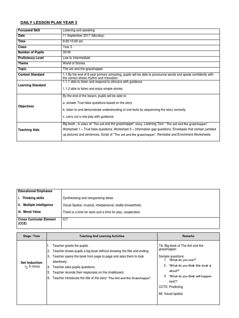 Lesson Plan The Ant and | PDF | Lesson Plan | Teachers