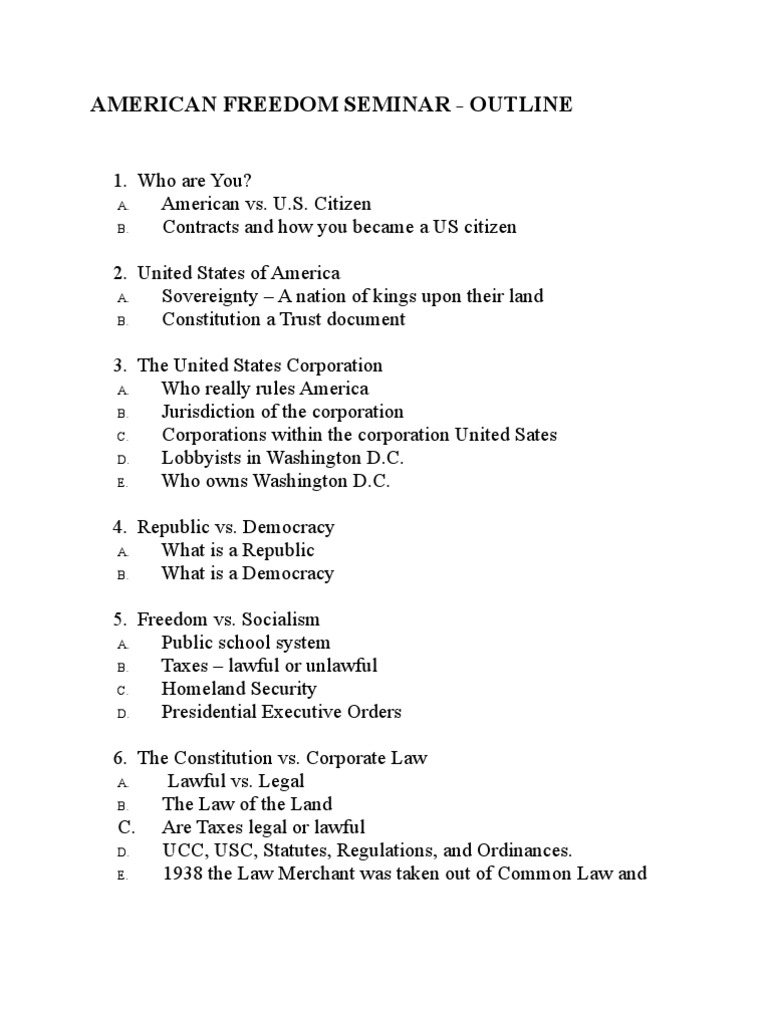 American Freedom Seminar Outline | PDF | Corporations | The United States