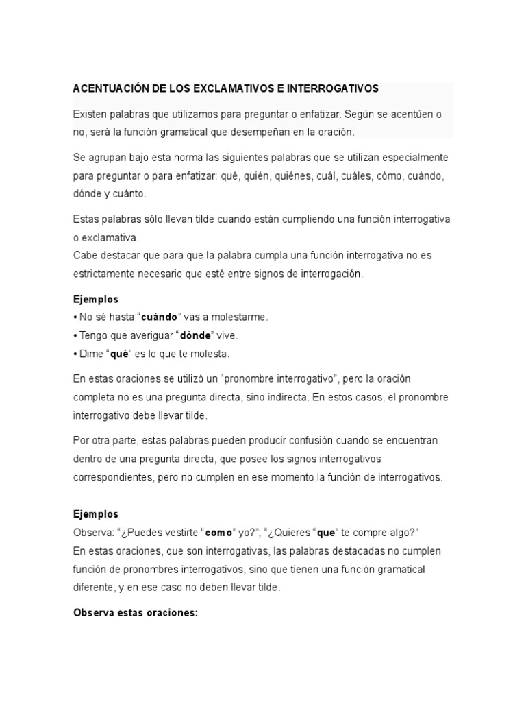 Acentuación de Los Exclamativos e Interrogativos | PDF | Fonología ...