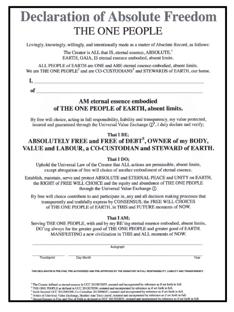Declaration of Absolute Freedom Form1 | PDF