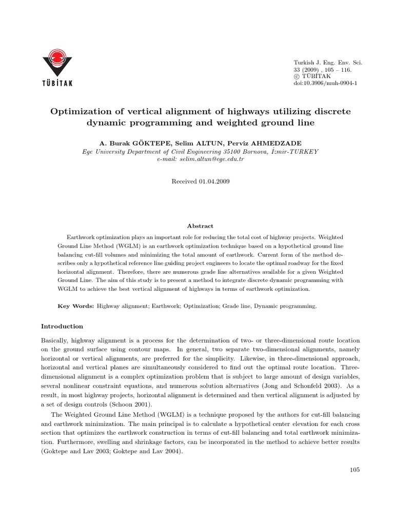 Optimization of Vertical Alignment of Highways Utilizing Discrete Dynamic Programming and ...