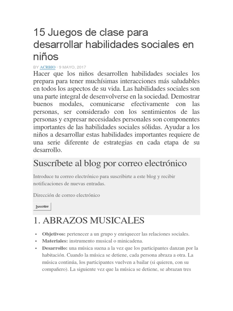 Juegos para Habilidades Sociales Niños | PDF | Ocio
