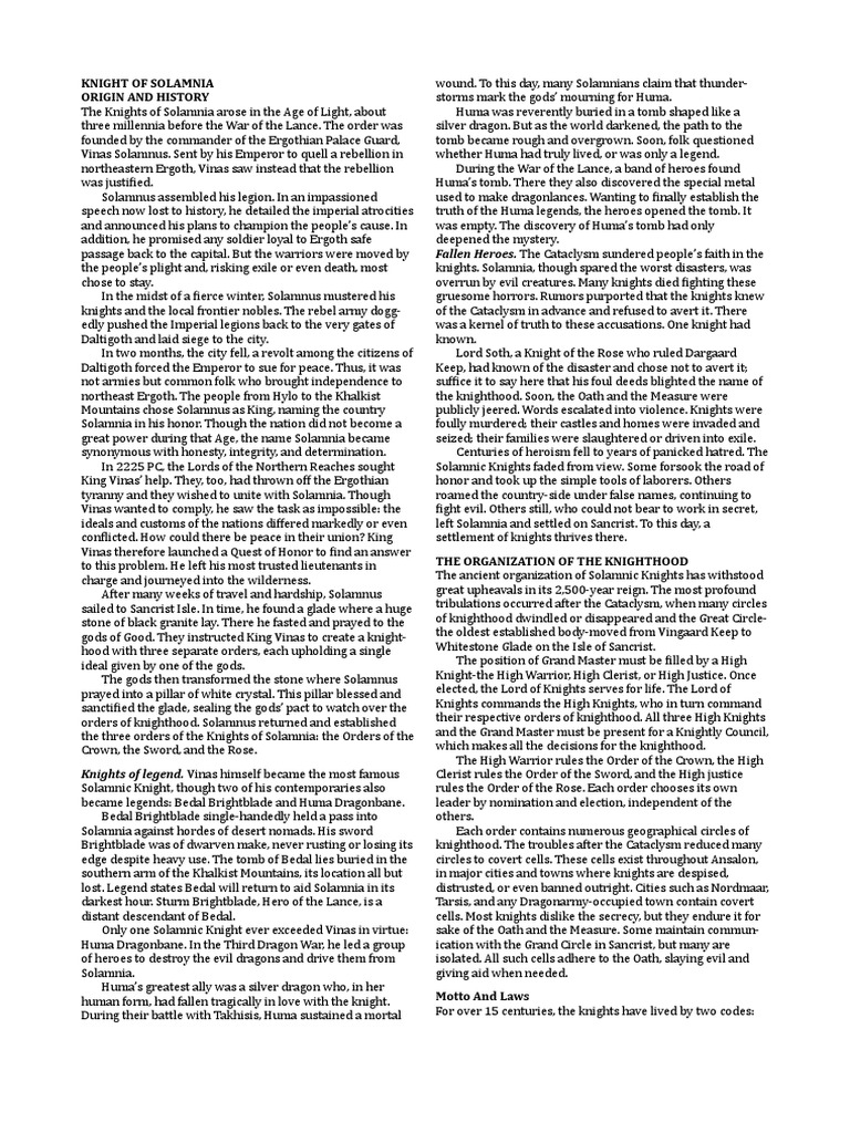 Faction - Knight of Solamnia 5e | PDF | Knight