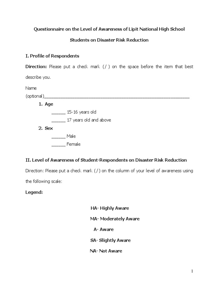 Questionnaire | PDF | Disaster Risk Reduction | Emergency