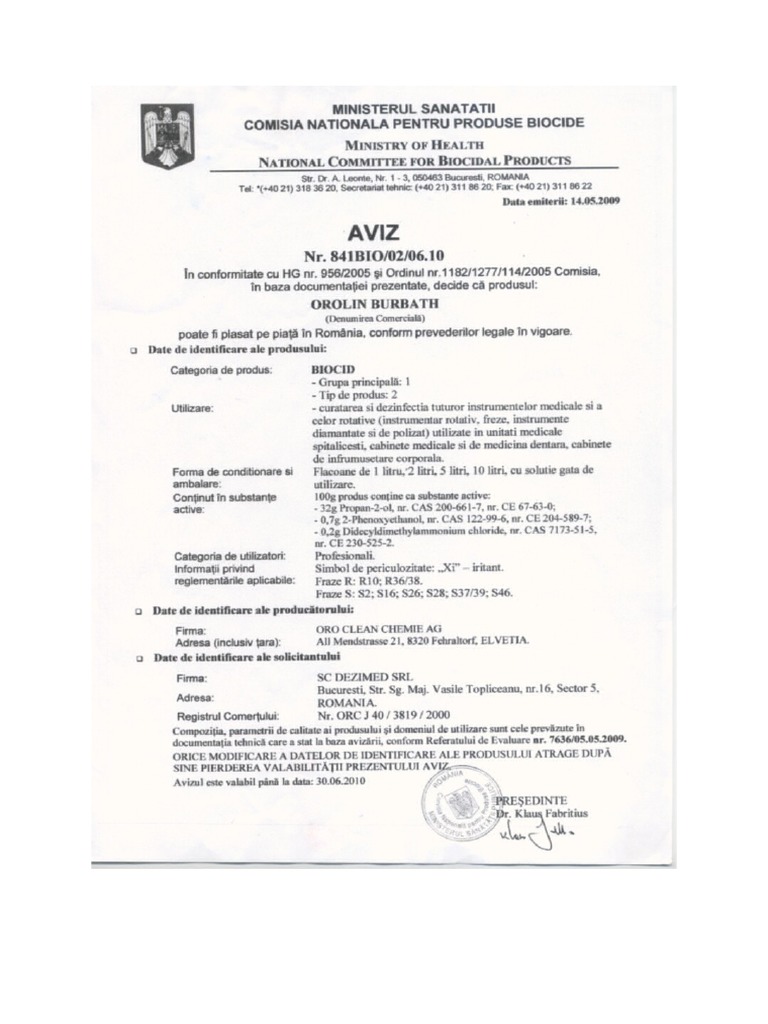Aviz Biocid Orolin Burbath | PDF