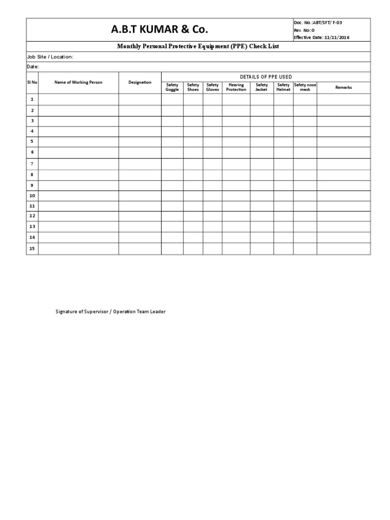 Monthly PPE Inspection Checklist | PDF