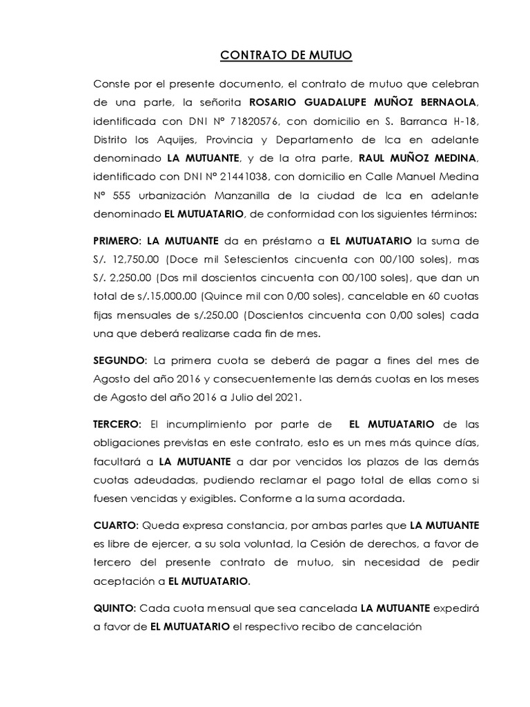 Contrato de Mutuo. | Préstamo hipotecario | Gobierno