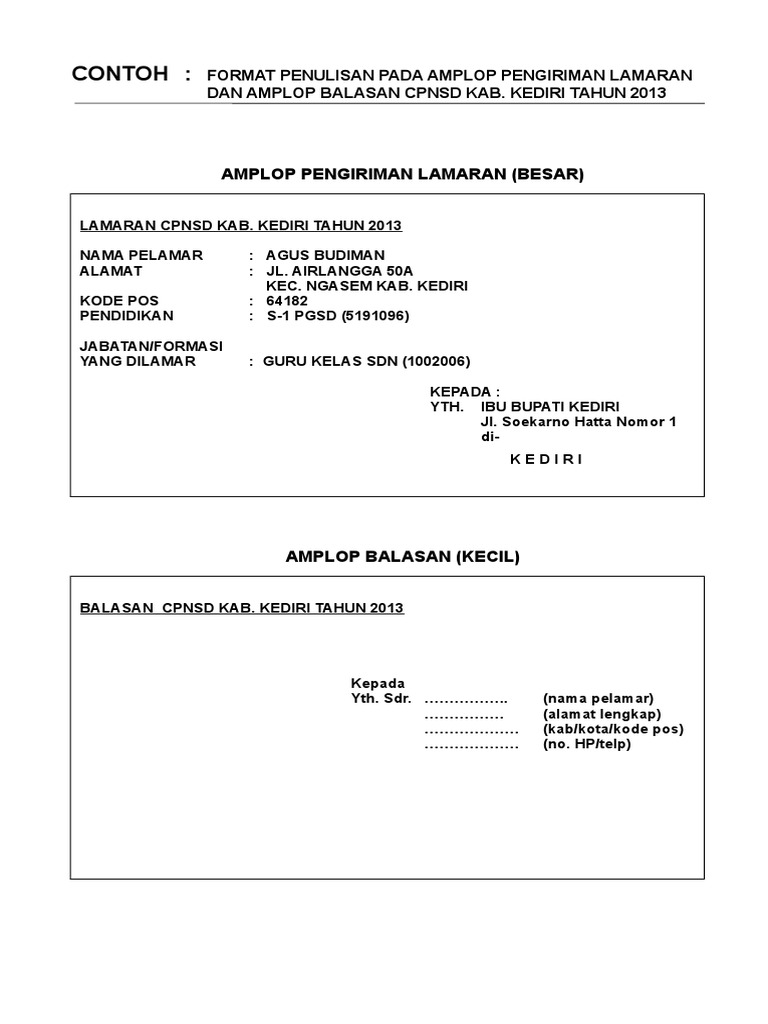Contoh Tulisan Amplop | PDF