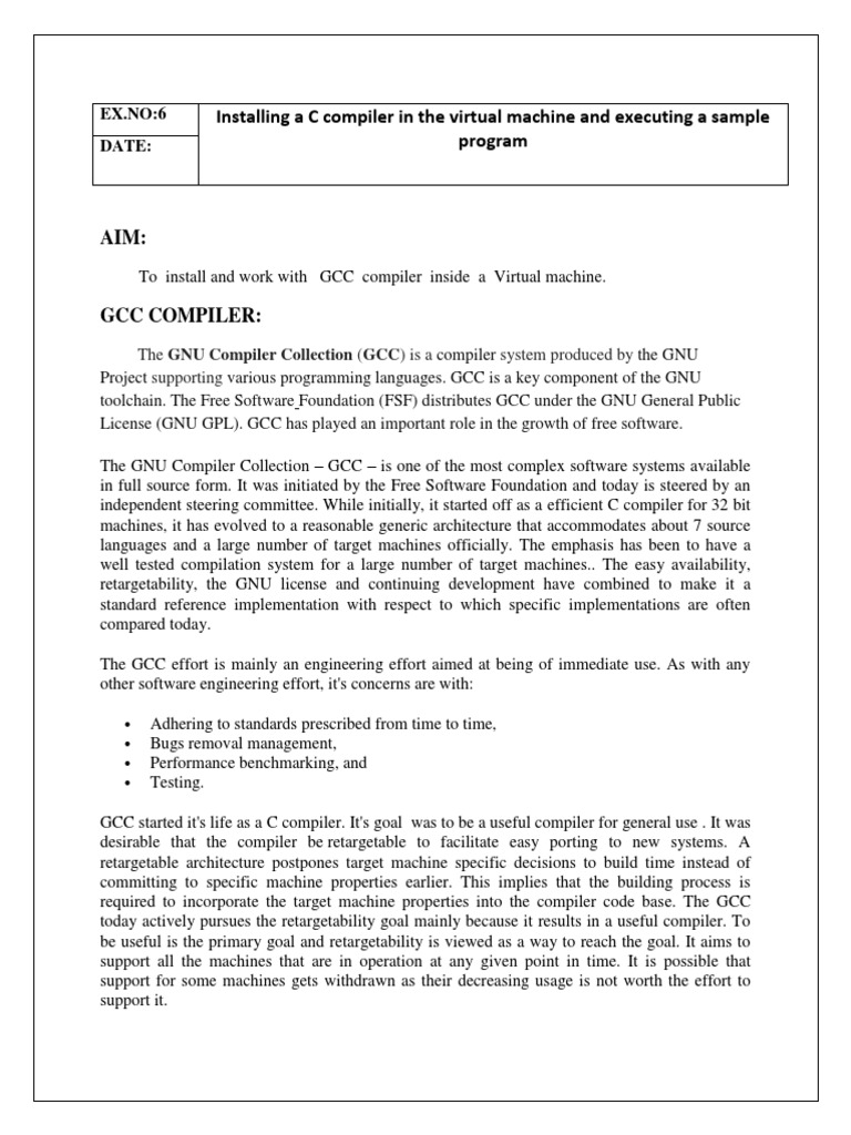 Installing A C Compiler in The Virtual Machine and Executing A Sample ...