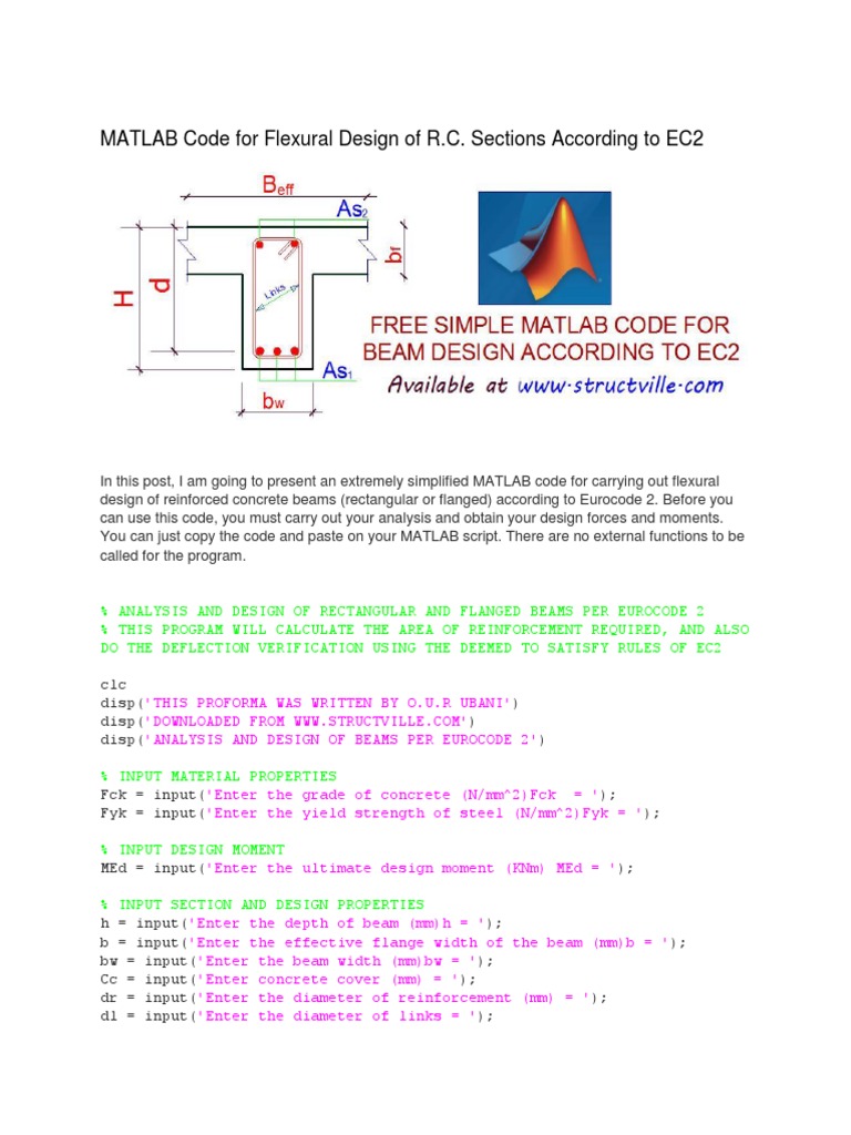 MATLAB Code For Flexural Design of R | PDF | Beam (Structure ...