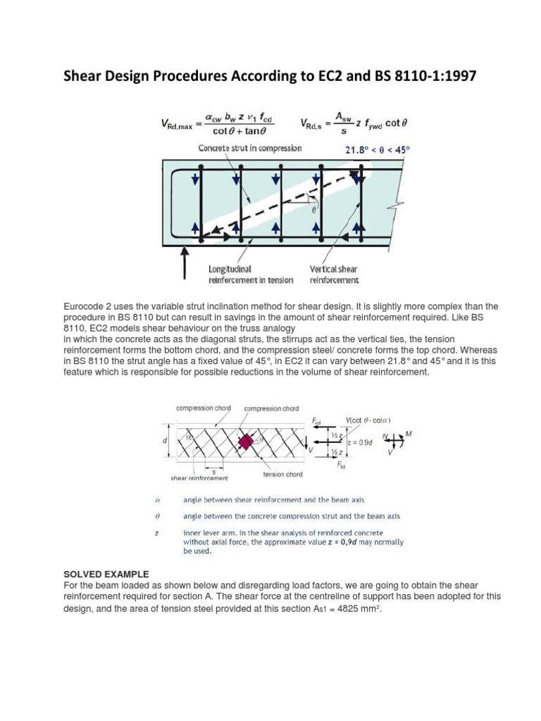 Shear Design: EC2 vs BS 8110 Analysis | PDF | Truss | Beam (Structure)