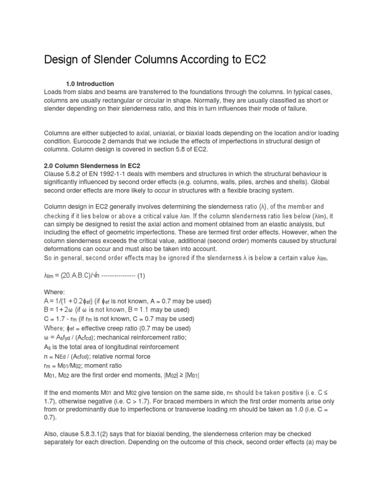 Design of Slender Columns According To EC2 | PDF | Column | Beam ...