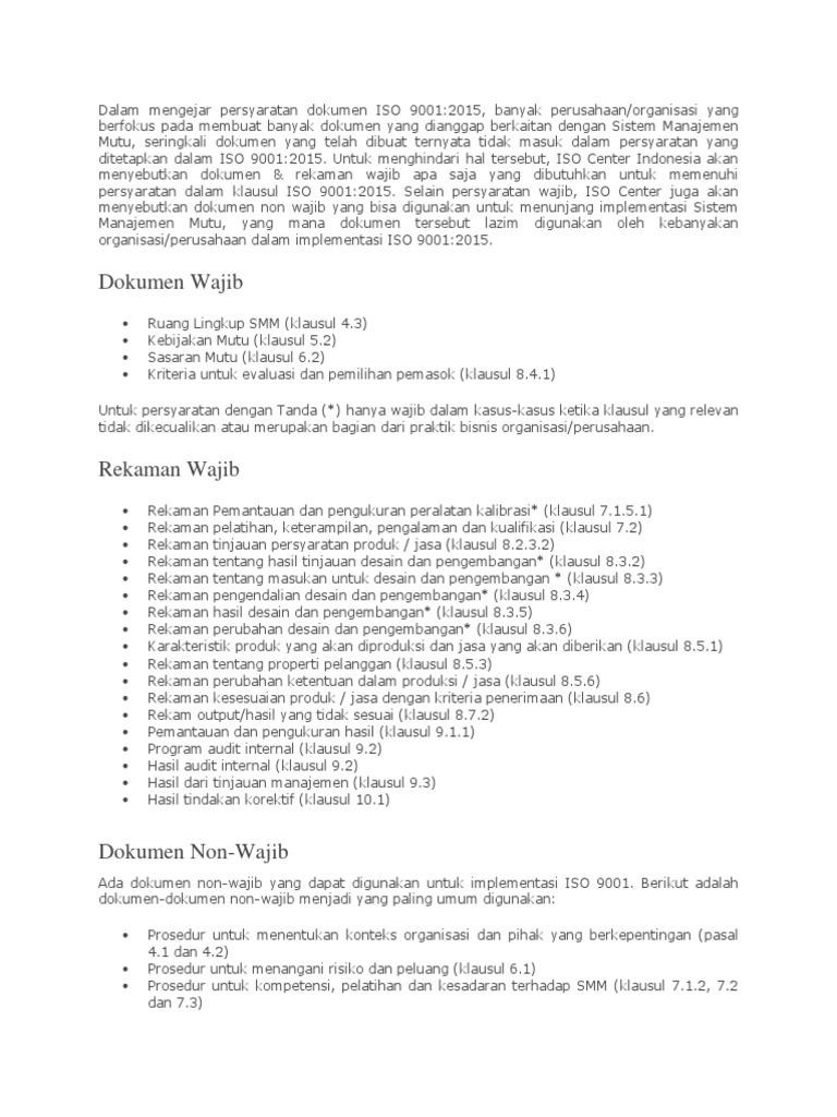 Persyaratan Dokumen ISO 9001 | PDF