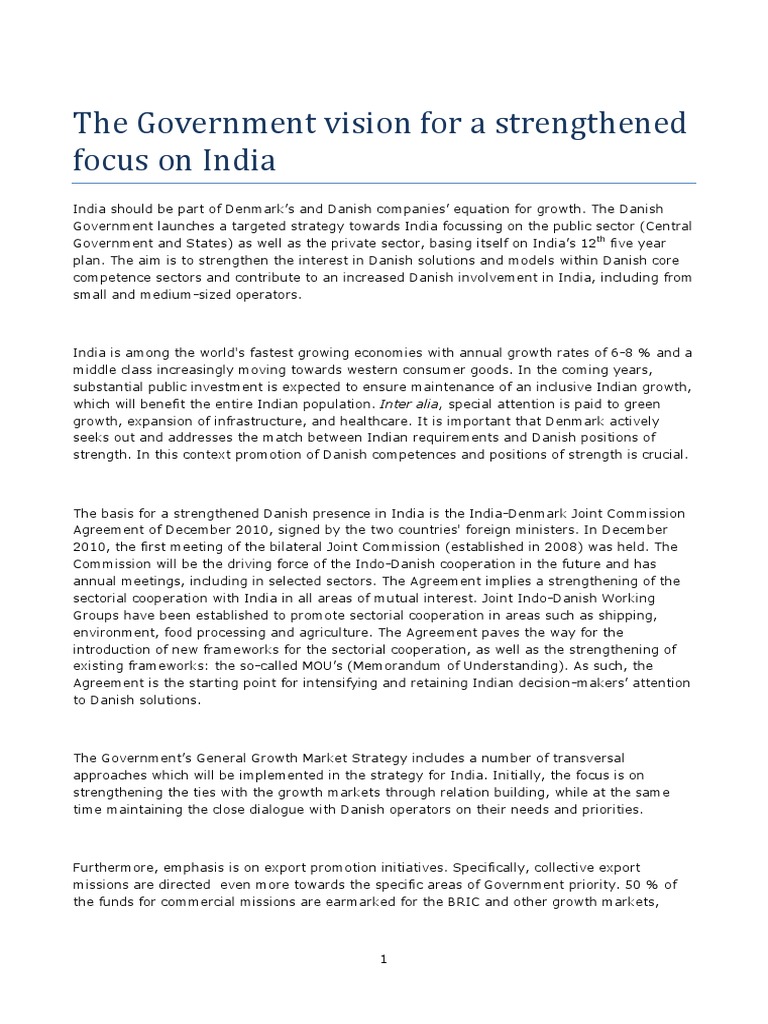 The Government Vision For A Strengthened Focus On India | PDF | Denmark ...