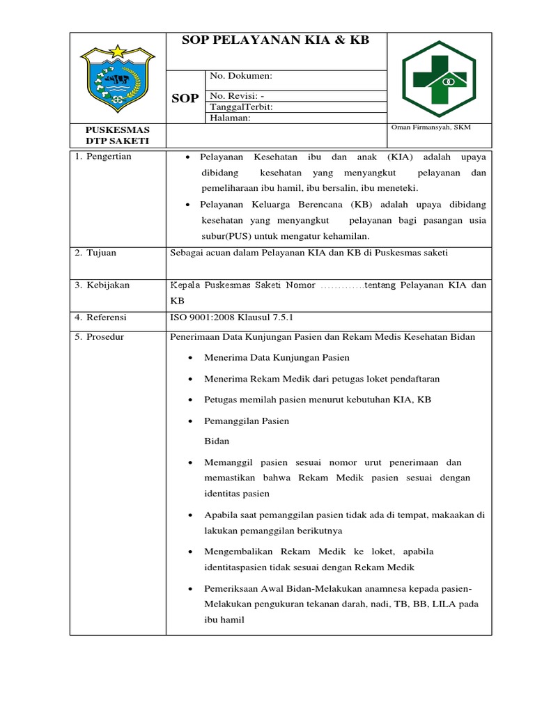 SOP Pelayanan KIA | PDF