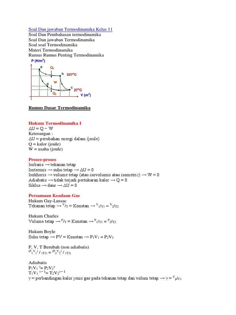 Soal dan Pembahasan Termodinamika Kelas 11 | PDF