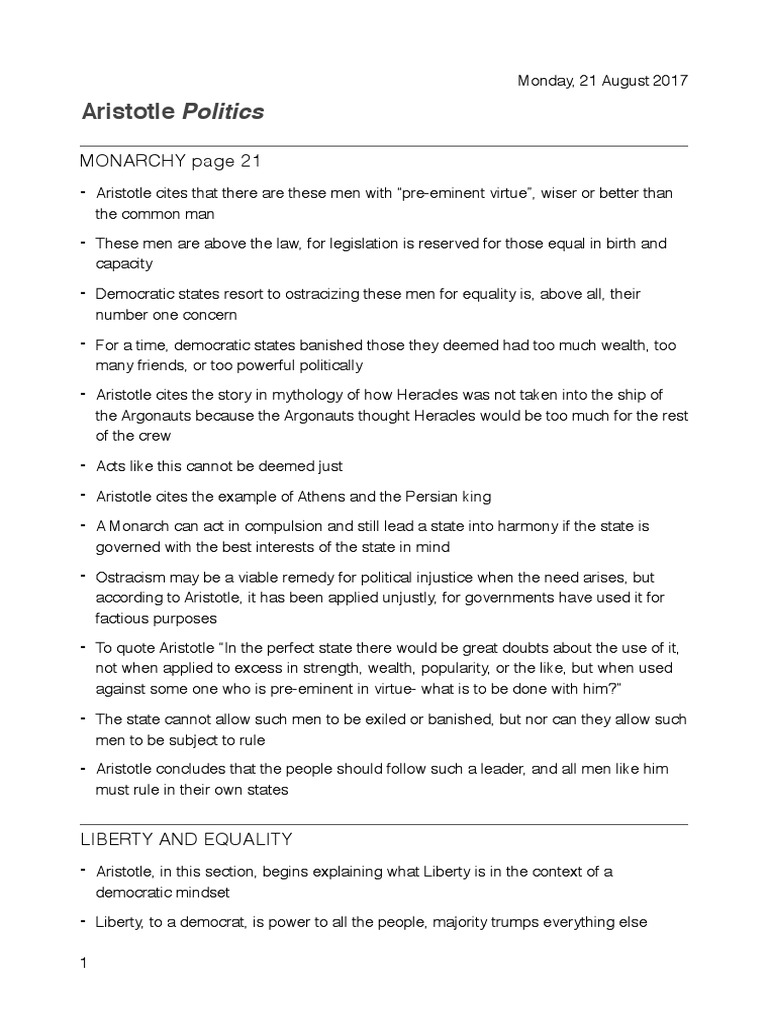 Aristotle's Analysis of Different Forms of Government and the ...