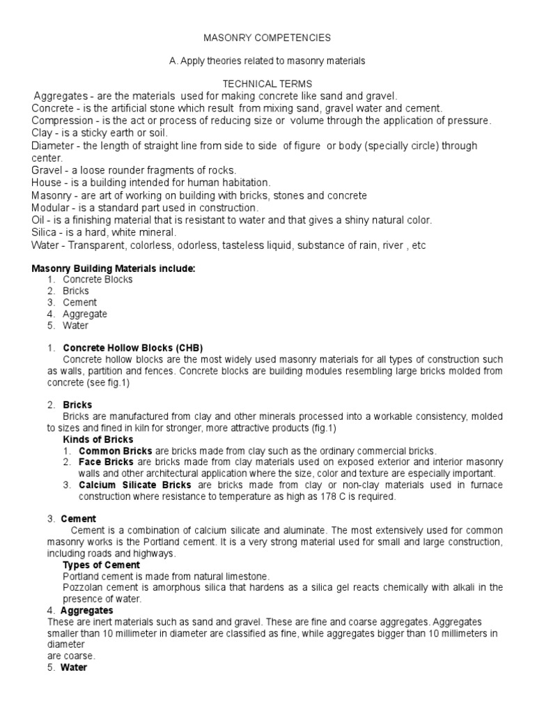 Masonry Competencies | PDF | Concrete | Rectangle
