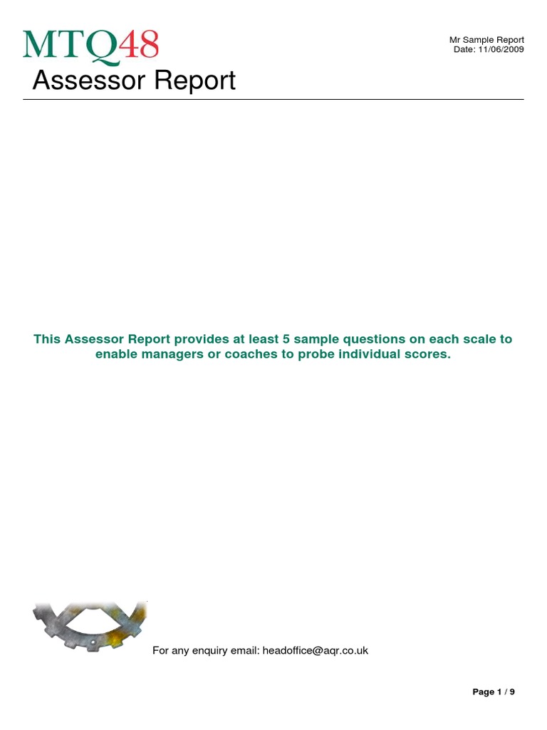 MR Sample Report-Assessor Report.7806 | Download Free PDF | Stress ...