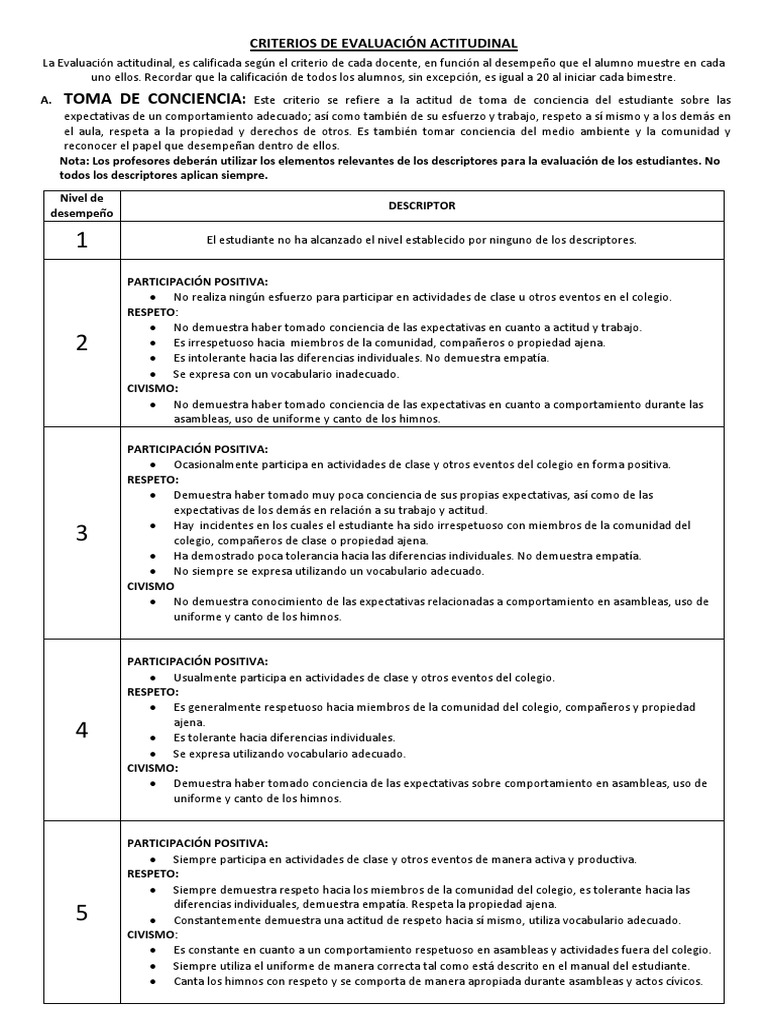 Criterios Nota Actitudinal | PDF | Realimentación | Evaluación