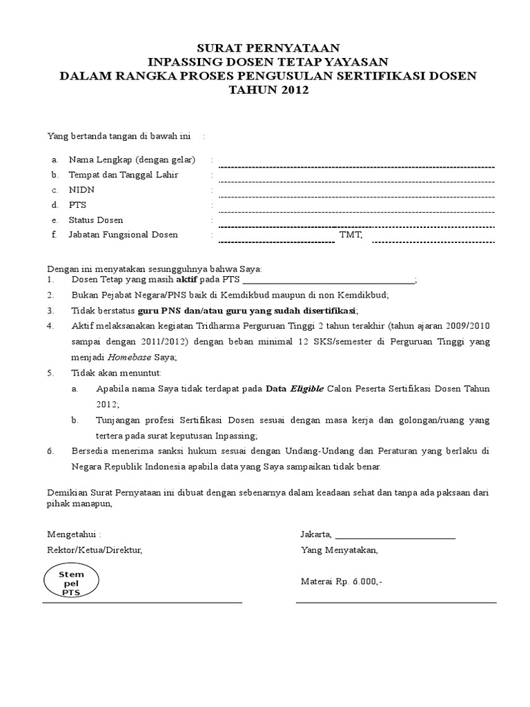 Surat Pernyataan Inpassing | PDF