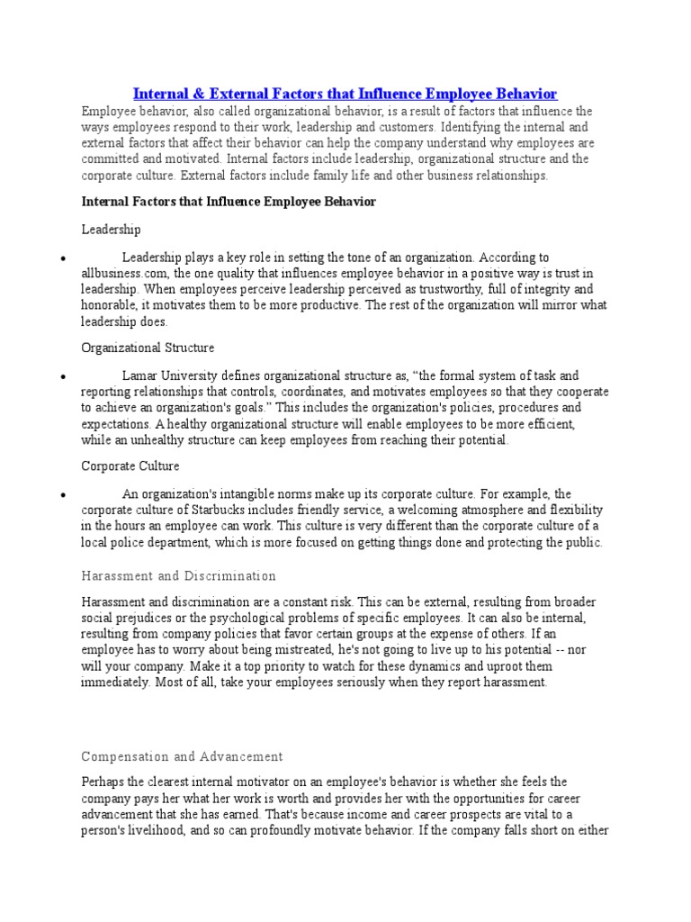 Understanding How Internal and External Factors Influence Employee ...