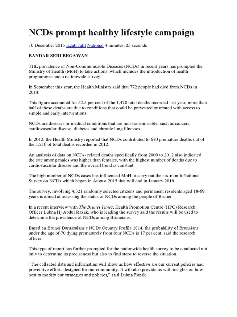 NCDs Prompt Healthy Lifestyle Campaign | PDF | Preventive Healthcare ...