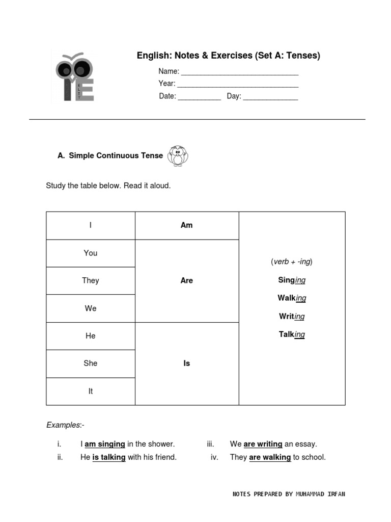 English Tenses: Notes and Exercises | PDF | Verb | Linguistic Typology