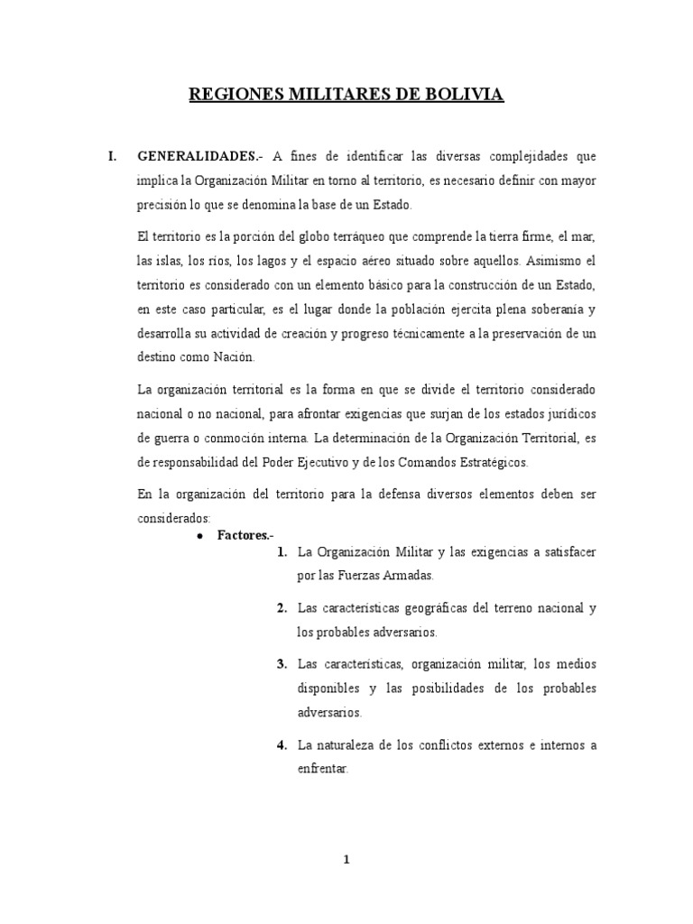 Regiones Militares de Bolivia | PDF | Militar | Relaciones internacionales