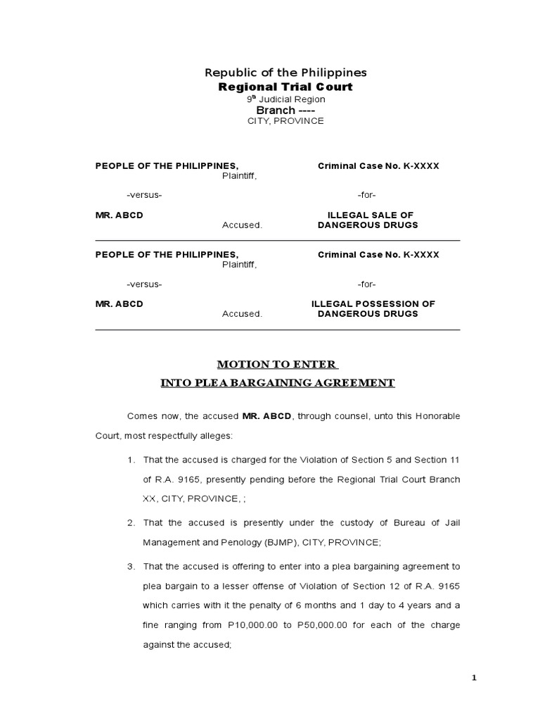 Motion to Enter Into Plea Bargaining | Plea Bargain | Plea